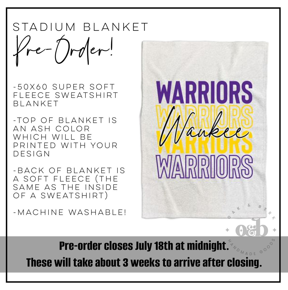 RTS | Waukee Stadium Blanket – Oak and Berk